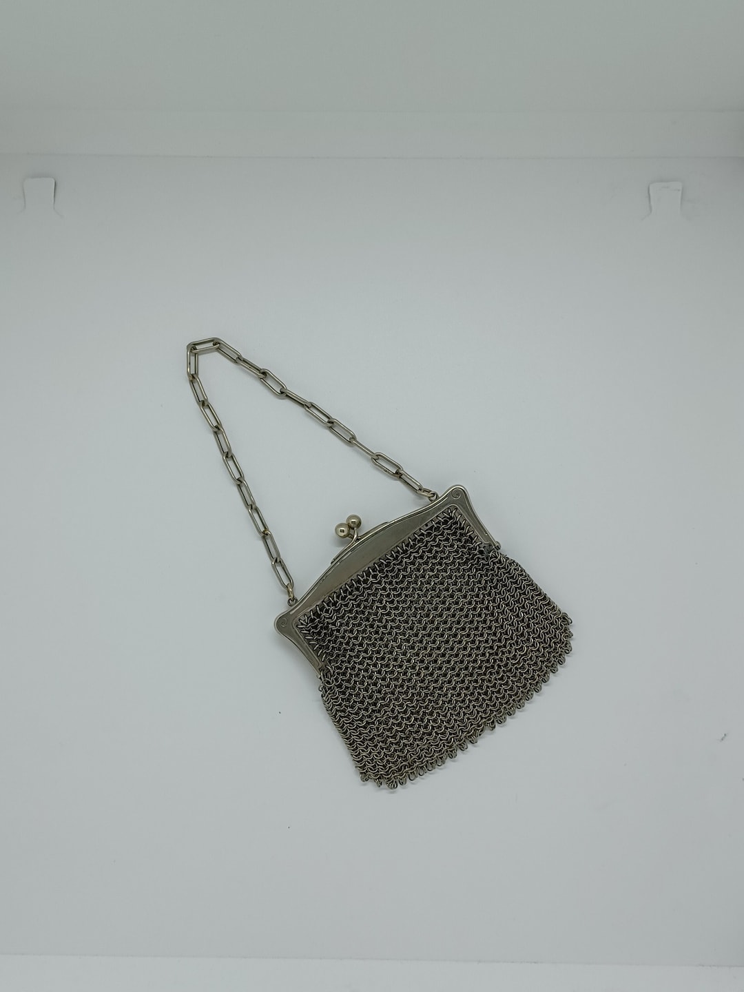 Antique Chainmail Coin Purse on Long Link Chain Handle Art Deco Silver ...