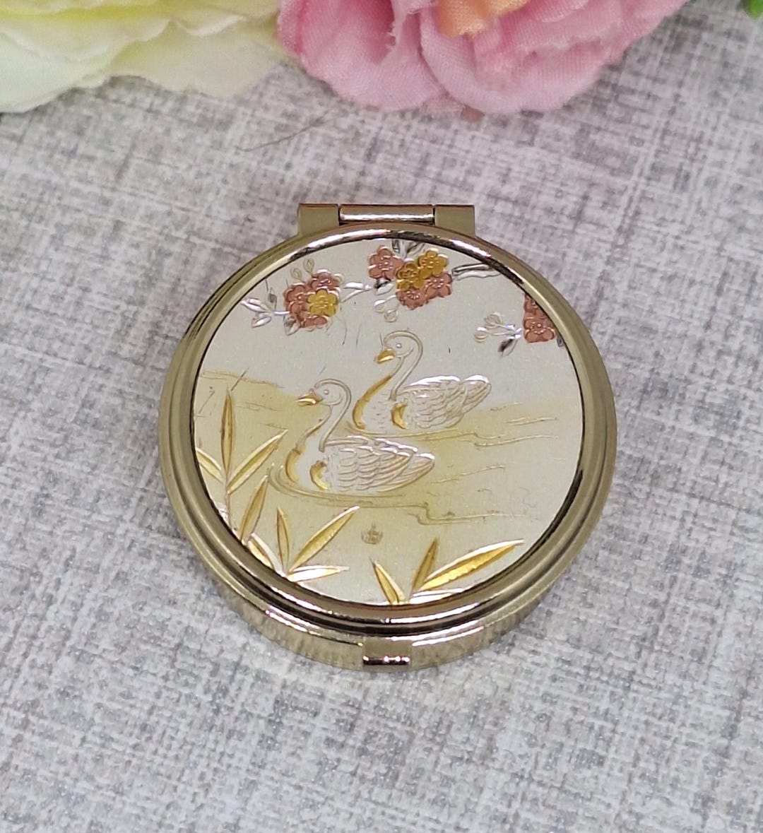 Chokin Ware Pill Box With Gold and Silver Swans & Flowers ~ Made in ...