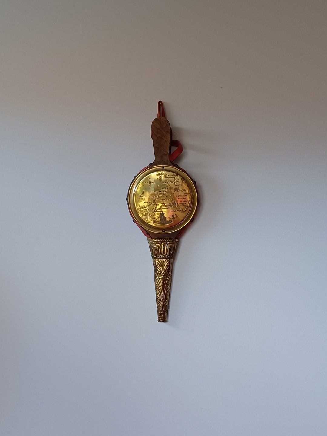 Vintage Decorative Fire Bellows With a Map of Cornwall ~ Brass and Wood ...