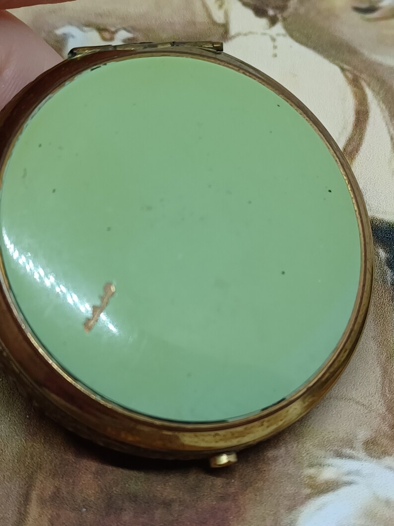 Jules Richard Powder Compact ~ Brass With Green Enamel ~ Antique 1930s ...