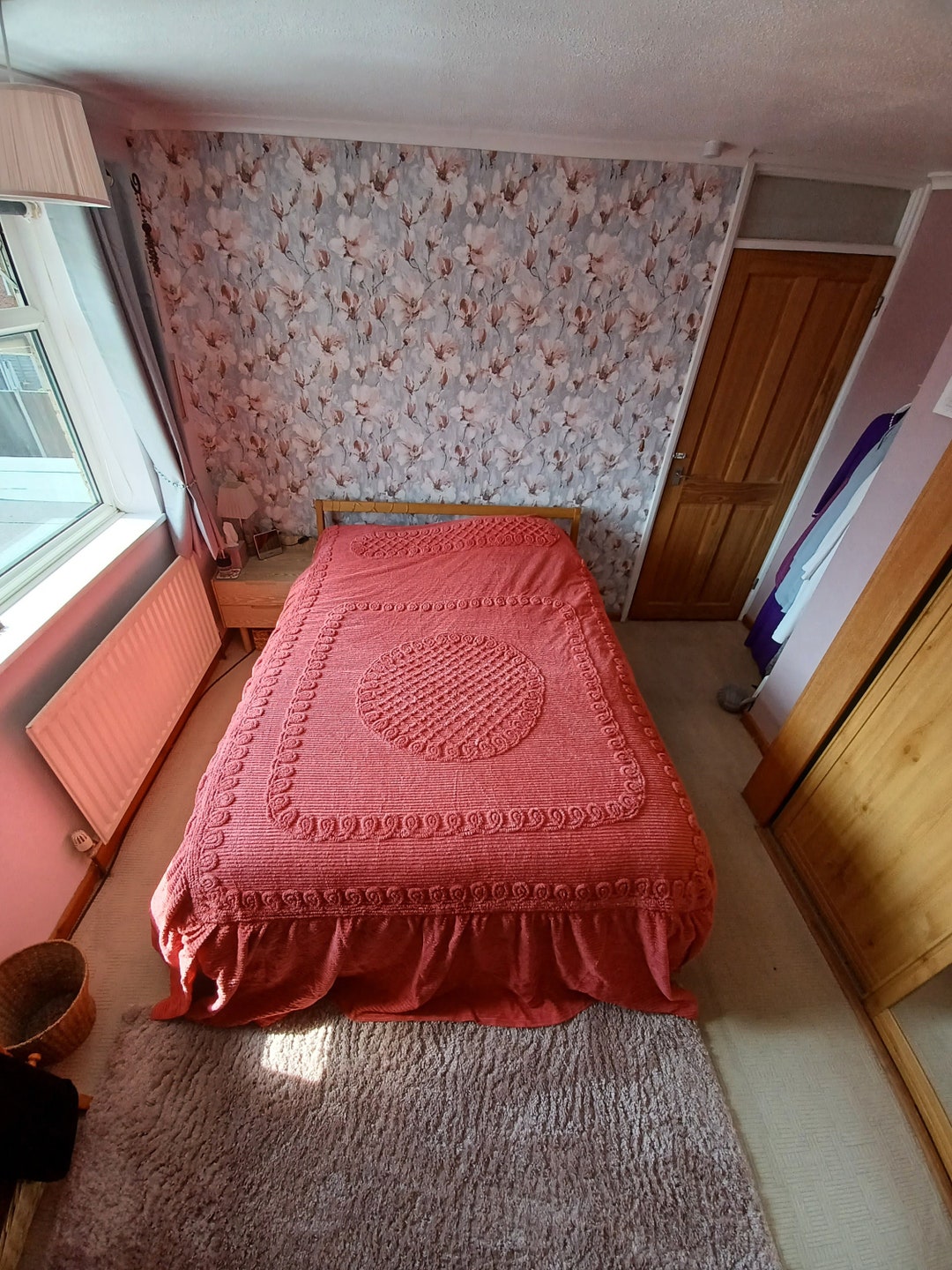 Vintage Pink Candlewick Bedspread ~ Double Bed Size With Valance Sides ...