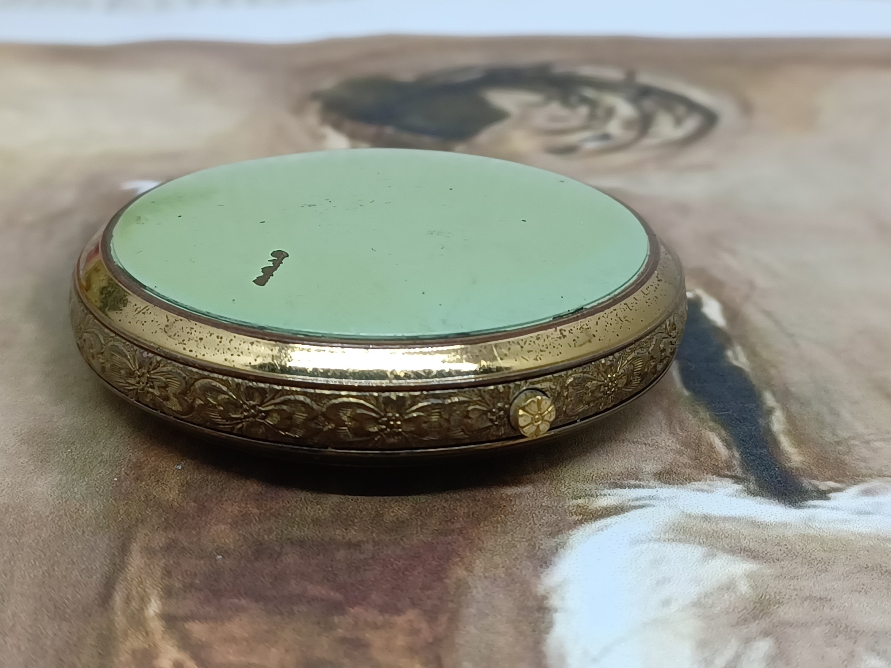 Jules Richard Powder Compact ~ Brass With Green Enamel ~ Antique 1930s ...