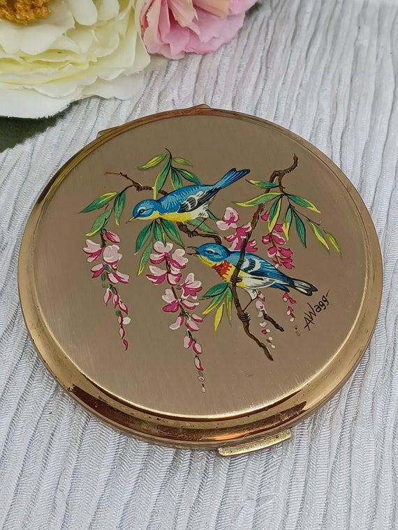 Stratton Compact with Blue & Yellow Birds in a Pink B… - Gem