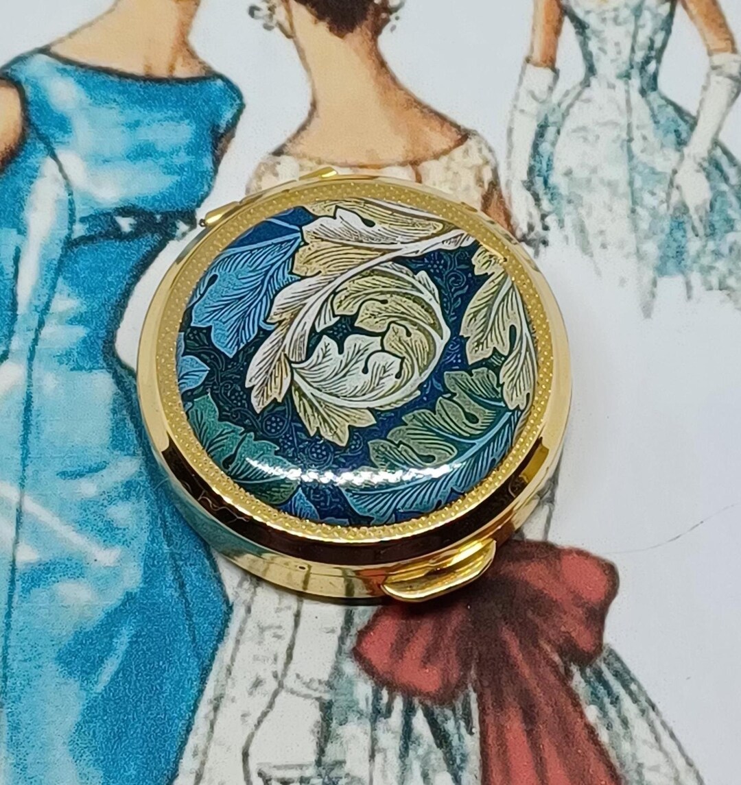 Stratton Pill Box ~ Gold Tone With William Morris Blue and White ...