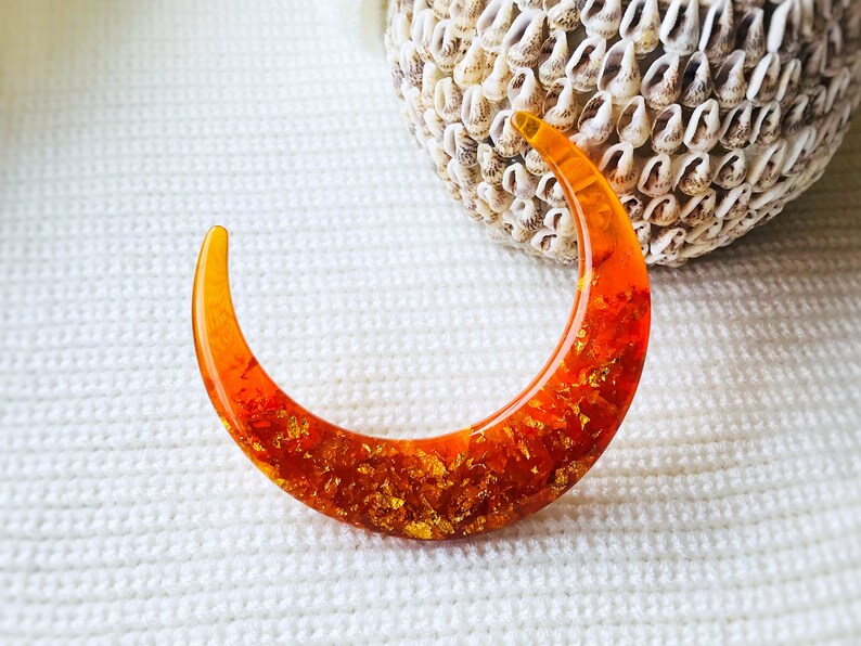Orange Crescent Moon Hair Stick: Resin Gold Foil Celestial Bun Holder ...