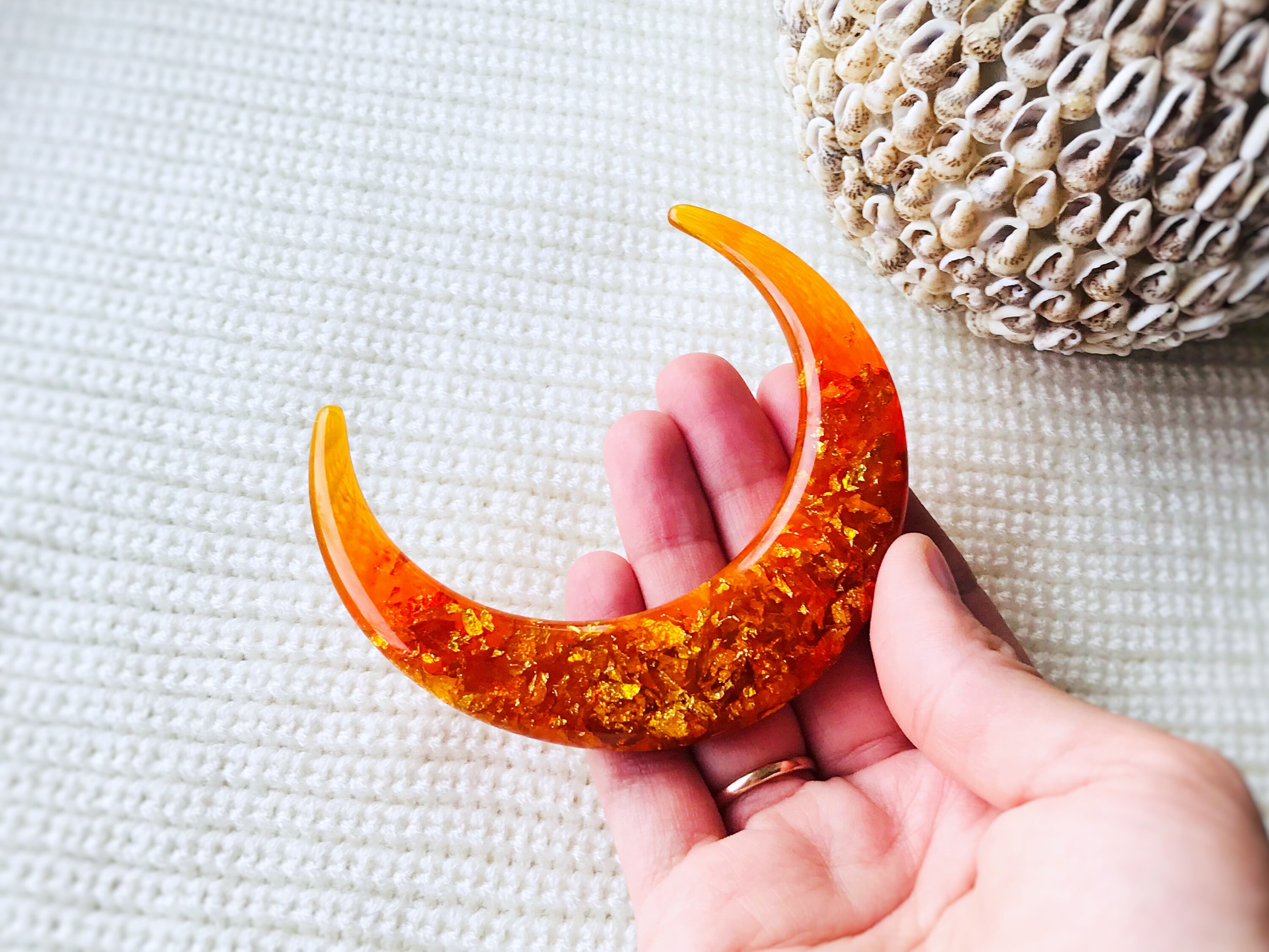 Orange Crescent Moon Hair Stick: Resin Gold Foil Celestial Bun Holder ...