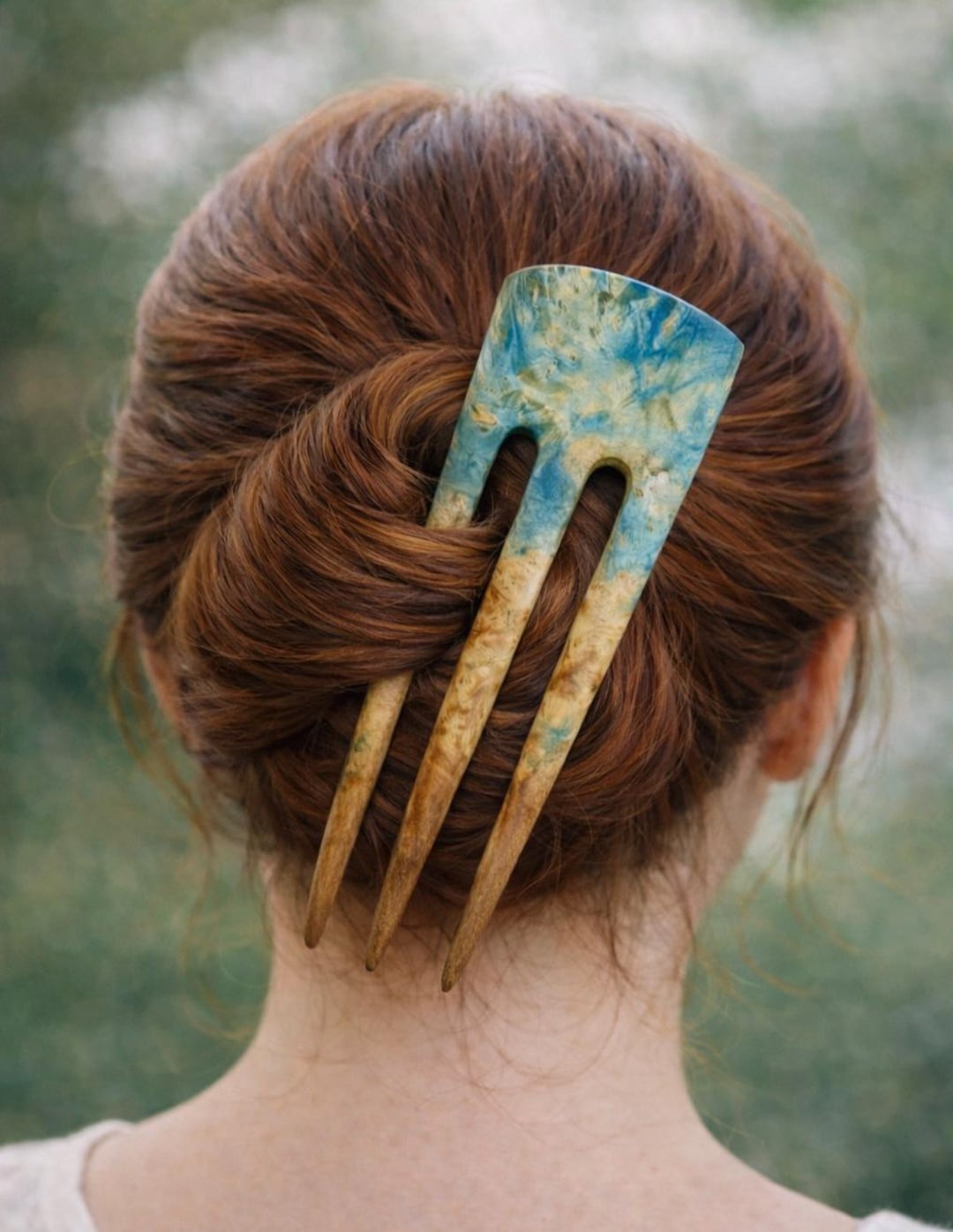 Blue Burl Wood Hair Fork – Handmade Stabilized Wooden Bun Holder ...