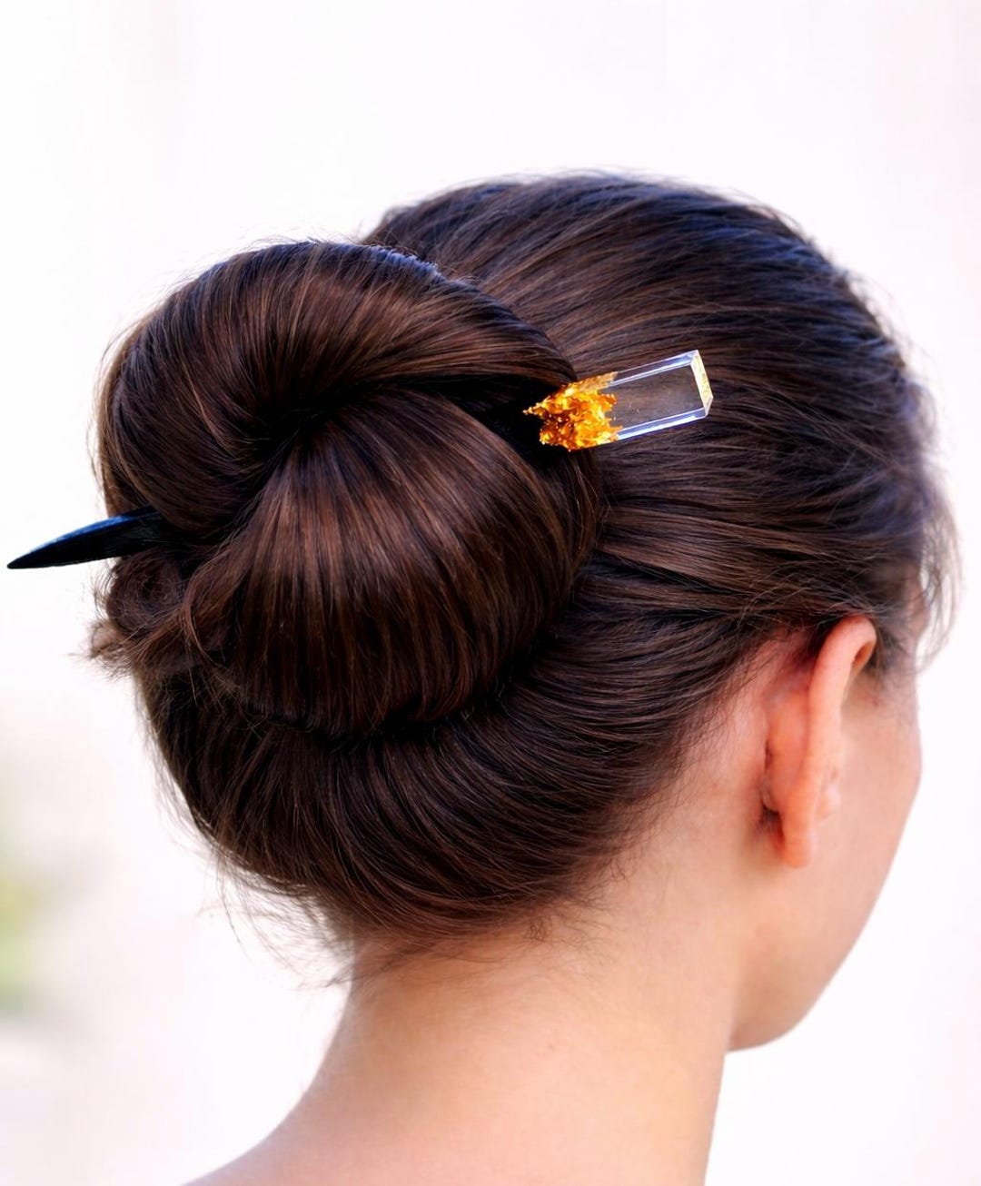 Black Oak Hair Stick, Wooden Hair Pin With Gold Foil Resin, Minimalist ...