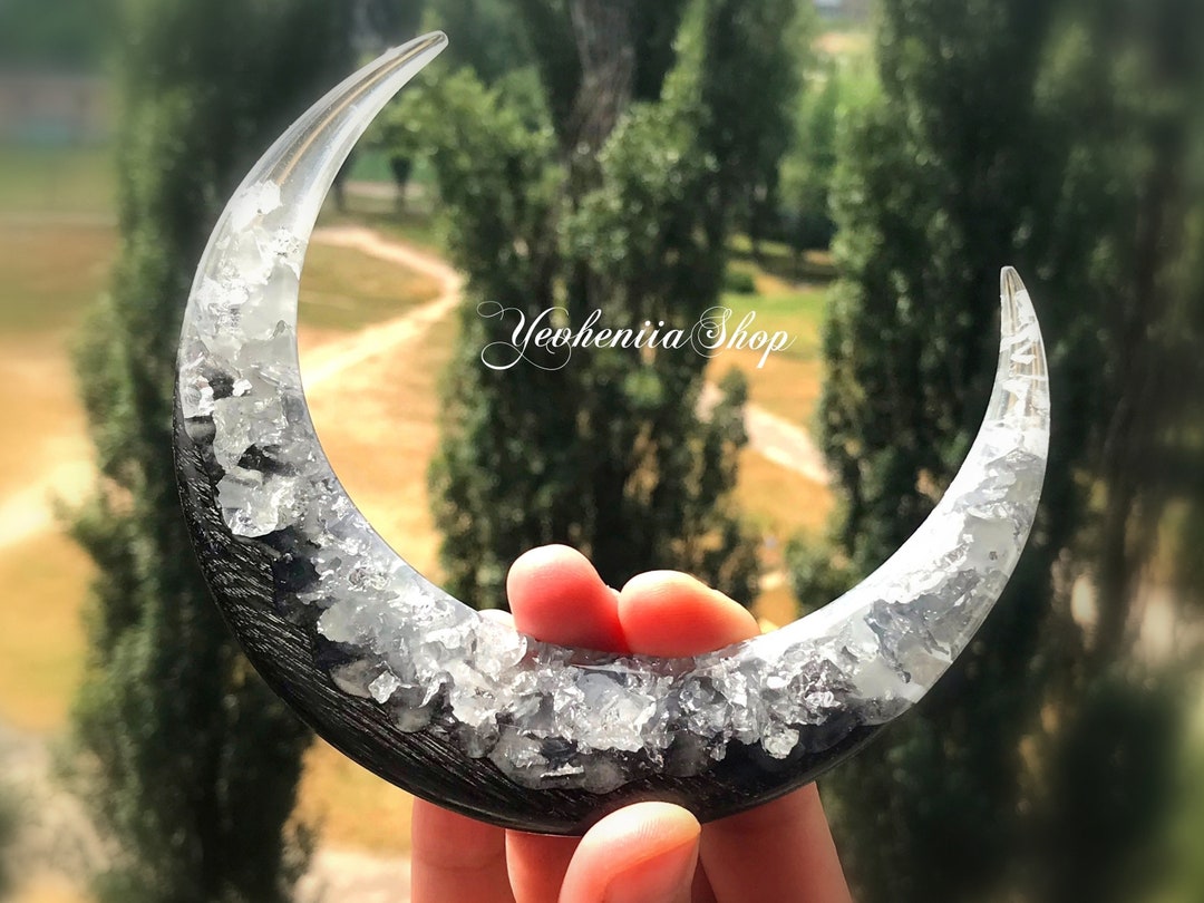 Crescent Moon Hair Stick, Wooden Hair Fork With Silver Foil, Celestial ...