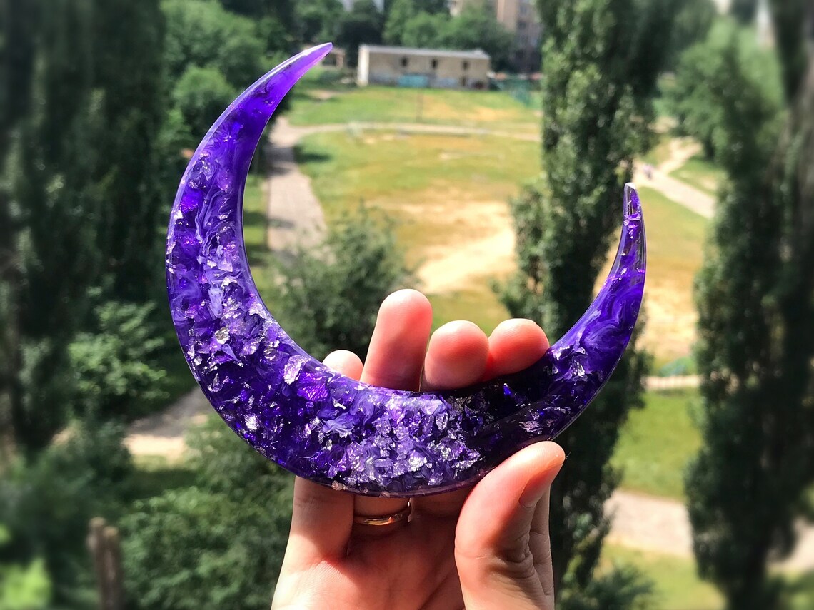 Purple Crescent Moon With Silver Foil Hair Stick With Pink - Etsy