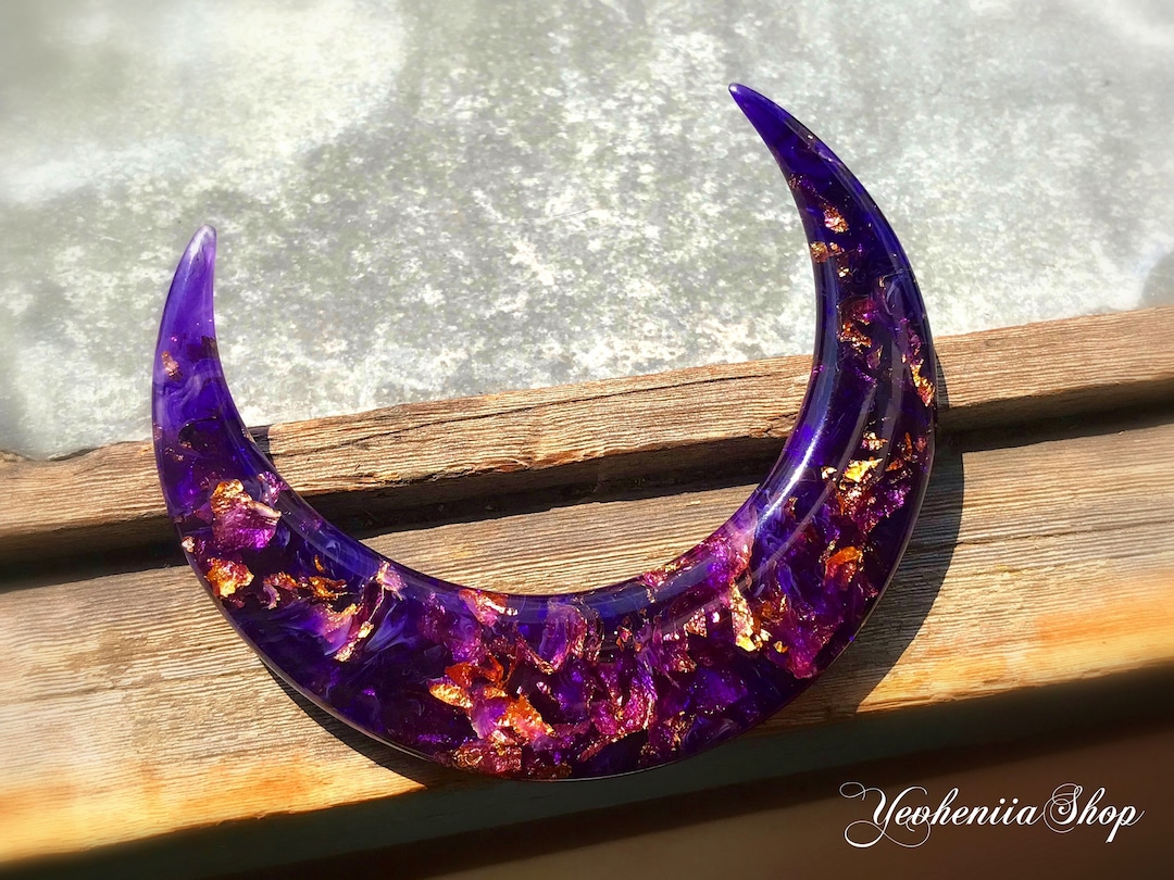 Purple Resin Crescent Moon Hair Stick With Gold Foil - Etsy