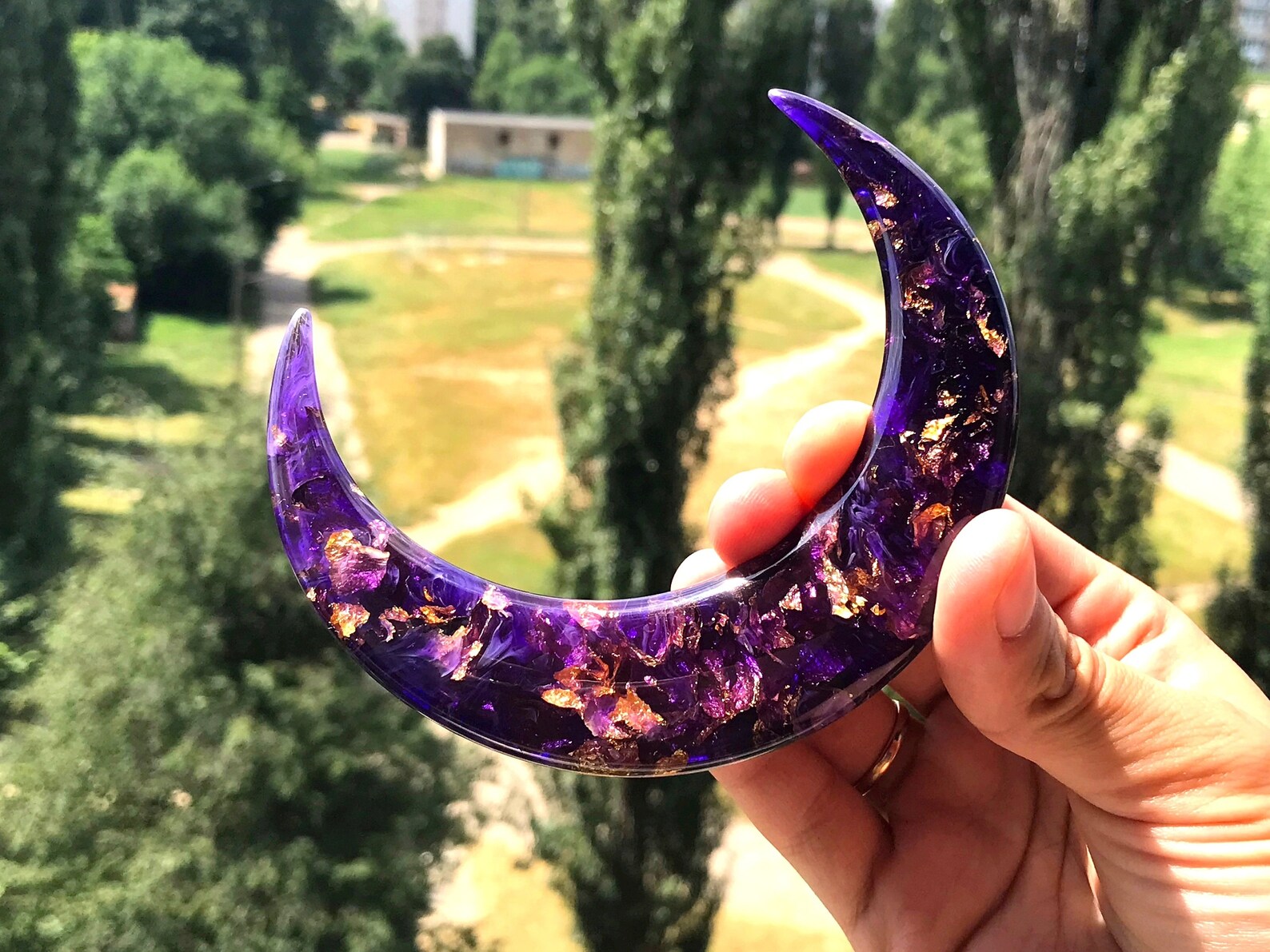 Purple Resin Crescent Moon Hair Stick With Gold Foil - Etsy