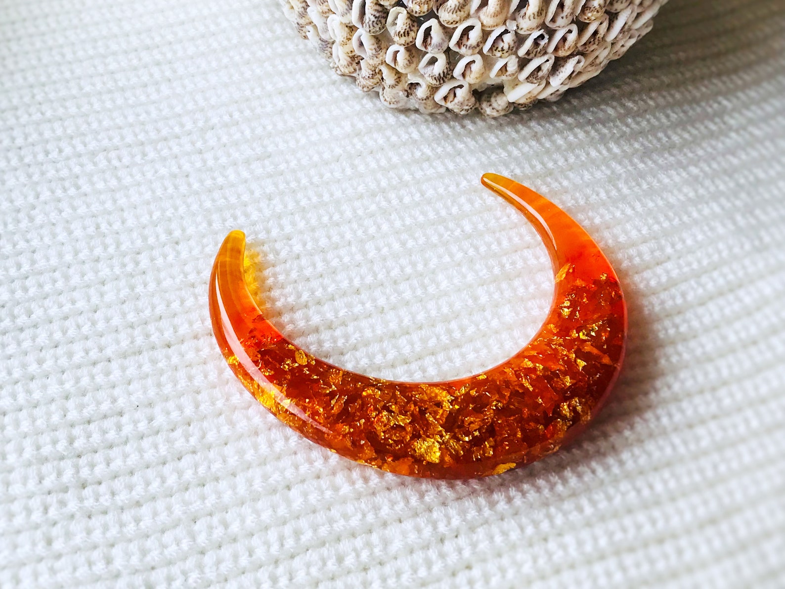 Orange Crescent Moon Hair Stick: Resin Gold Foil Celestial Bun Holder ...