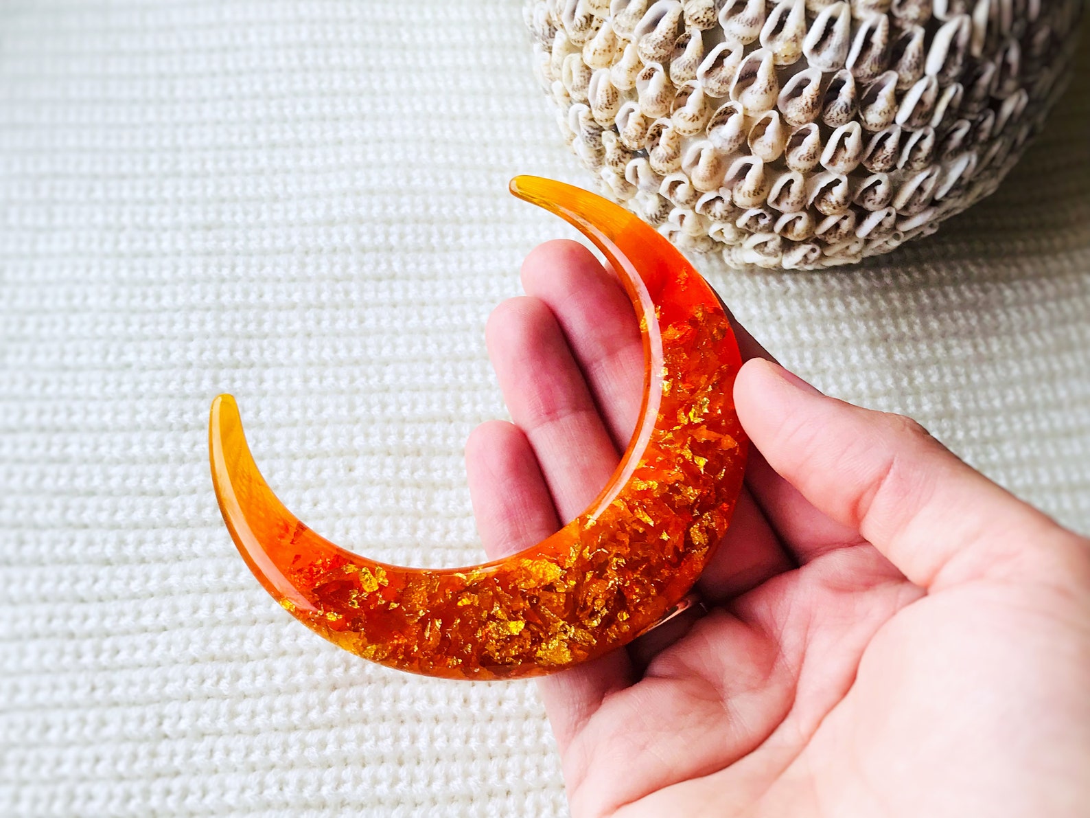 Orange Crescent Moon Hair Stick: Resin Gold Foil Celestial Bun Holder ...