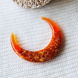 Orange Crescent Moon Hair Stick: Resin Gold Foil Celestial Bun Holder ...