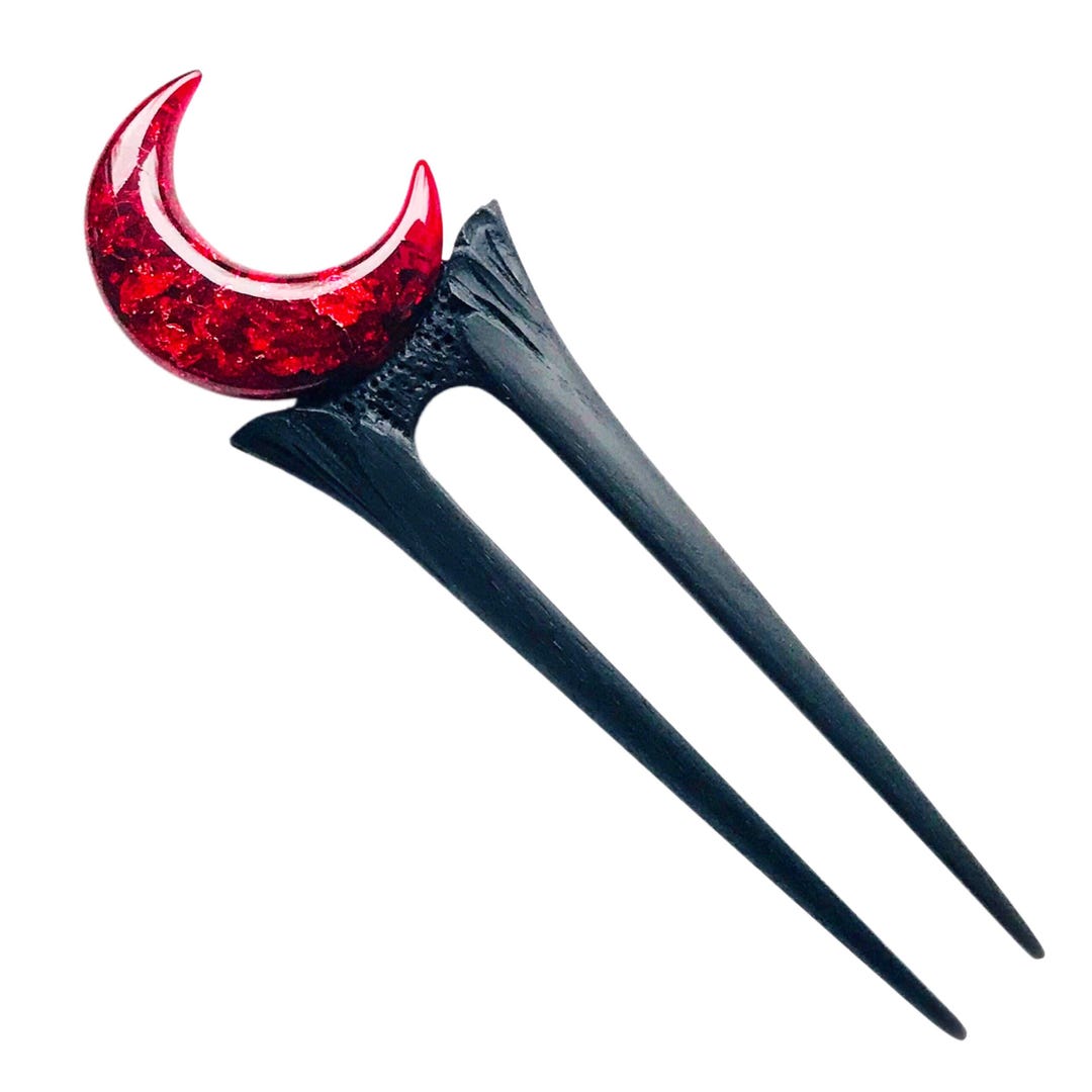 Red Crescent Moon Hair Fork: Gothic Black Wood Bun Holder - Etsy