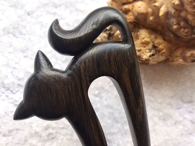 Wooden Hair Fork: Chocolate Cat, Animal Lover Hair Accessories, Bun ...