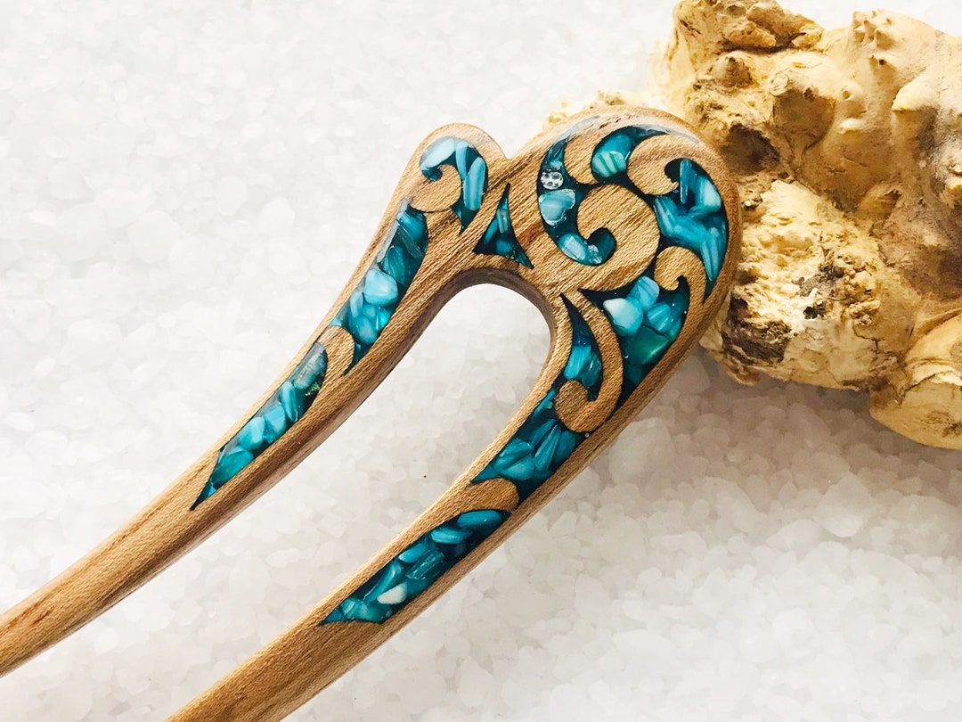 Celtic Wooden Hair Fork With Blue Stones: Women's Hair Accessories - Etsy