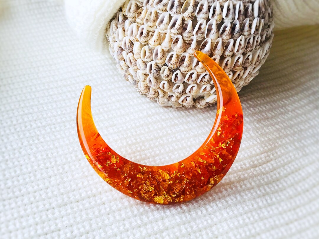 Orange Crescent Moon Hair Stick: Resin Gold Foil Celestial Bun Holder - Etsy
