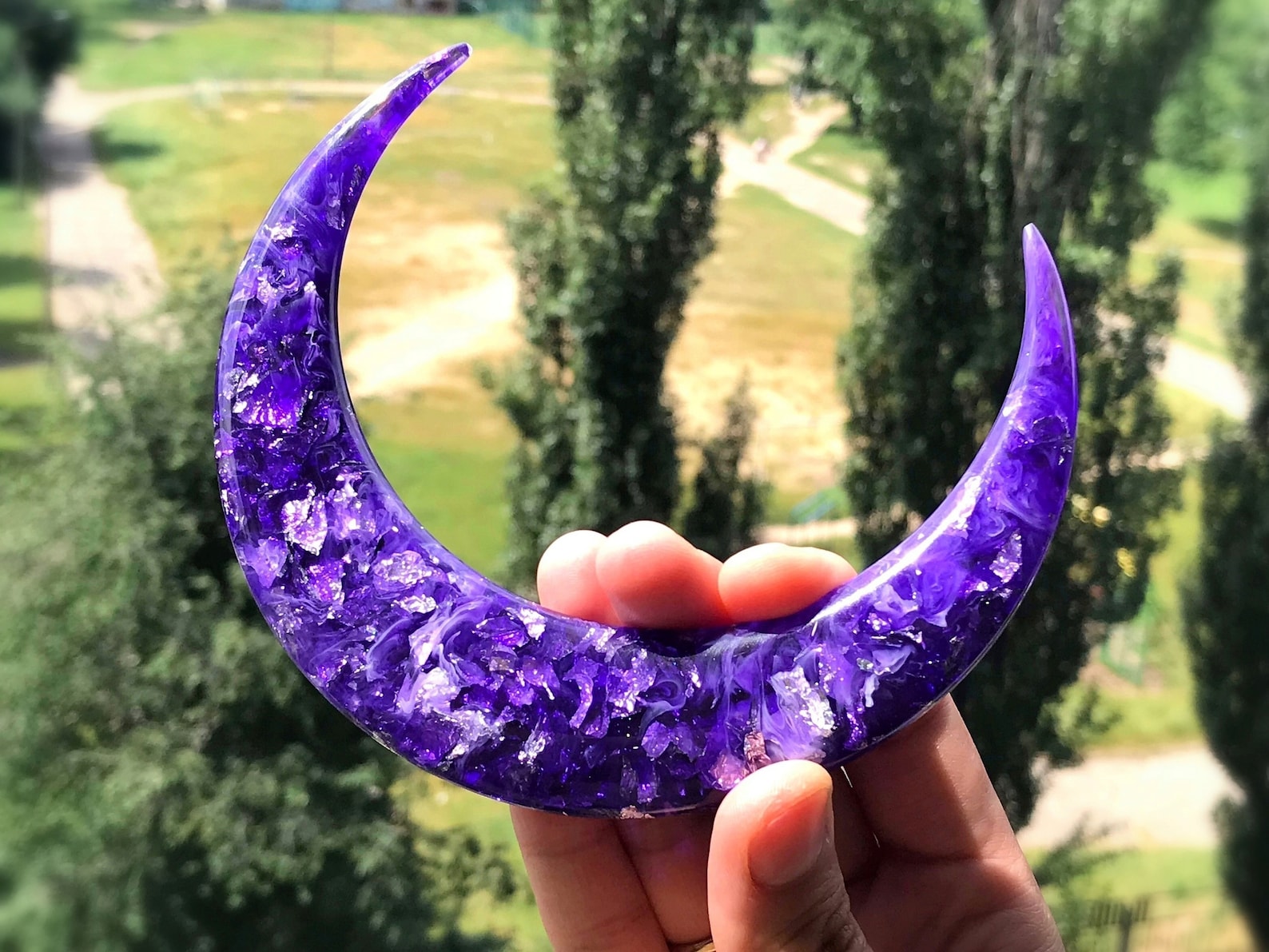 Purple Crescent Moon With Silver Foil Hair Stick With Pink - Etsy