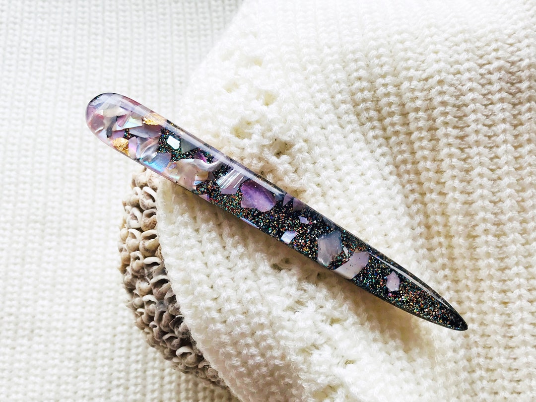 Small Short Pink Hair Stick With Mother of Pearl, Jewelry Resin and ...