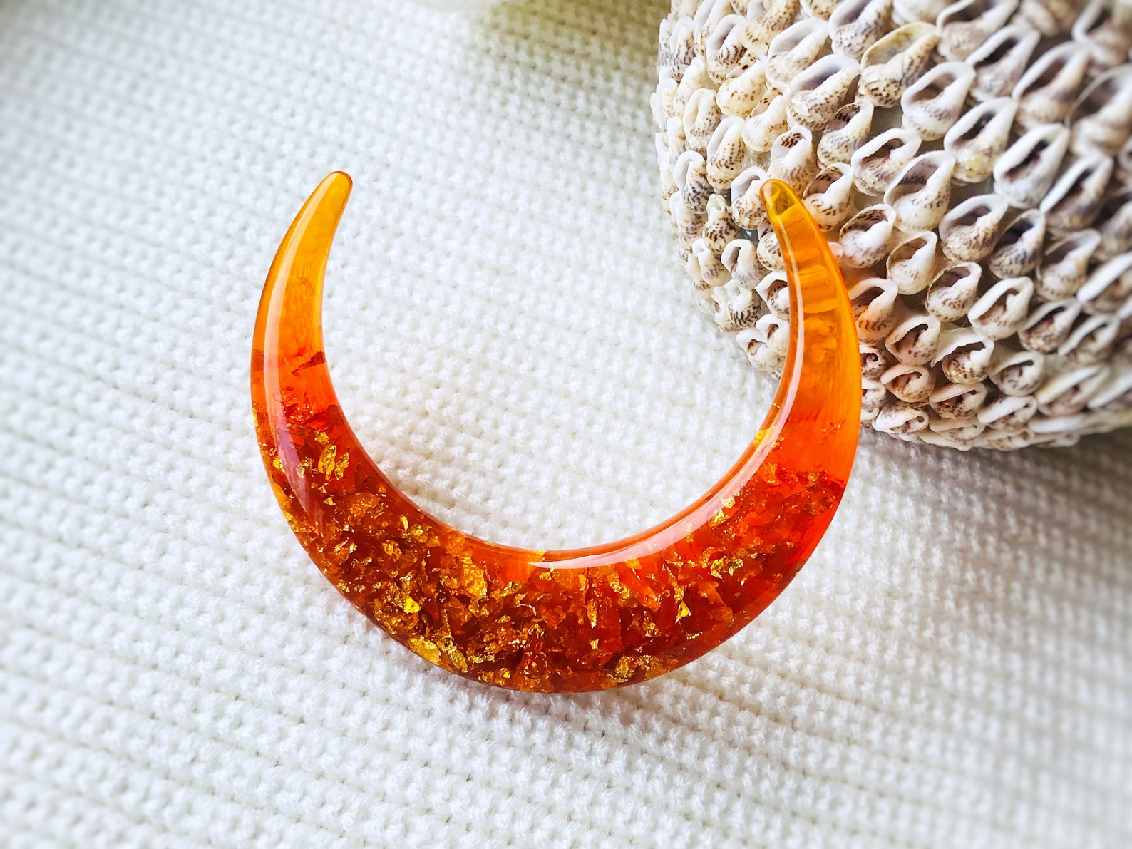 Orange Crescent Moon Hair Stick: Resin Gold Foil Celestial Bun Holder ...