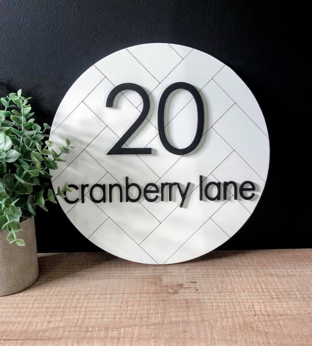 Round Herringbone Address Numbers Sign, House Numbers Plaque, Apartment ...
