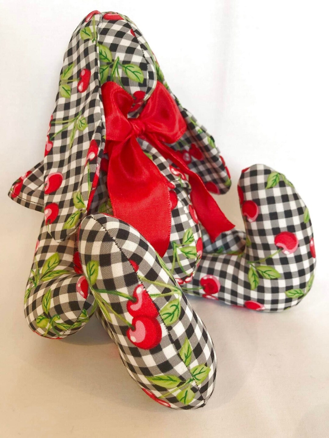 Handmade Gingham Bunny Rabbit With Cherries and Red Bow - Etsy