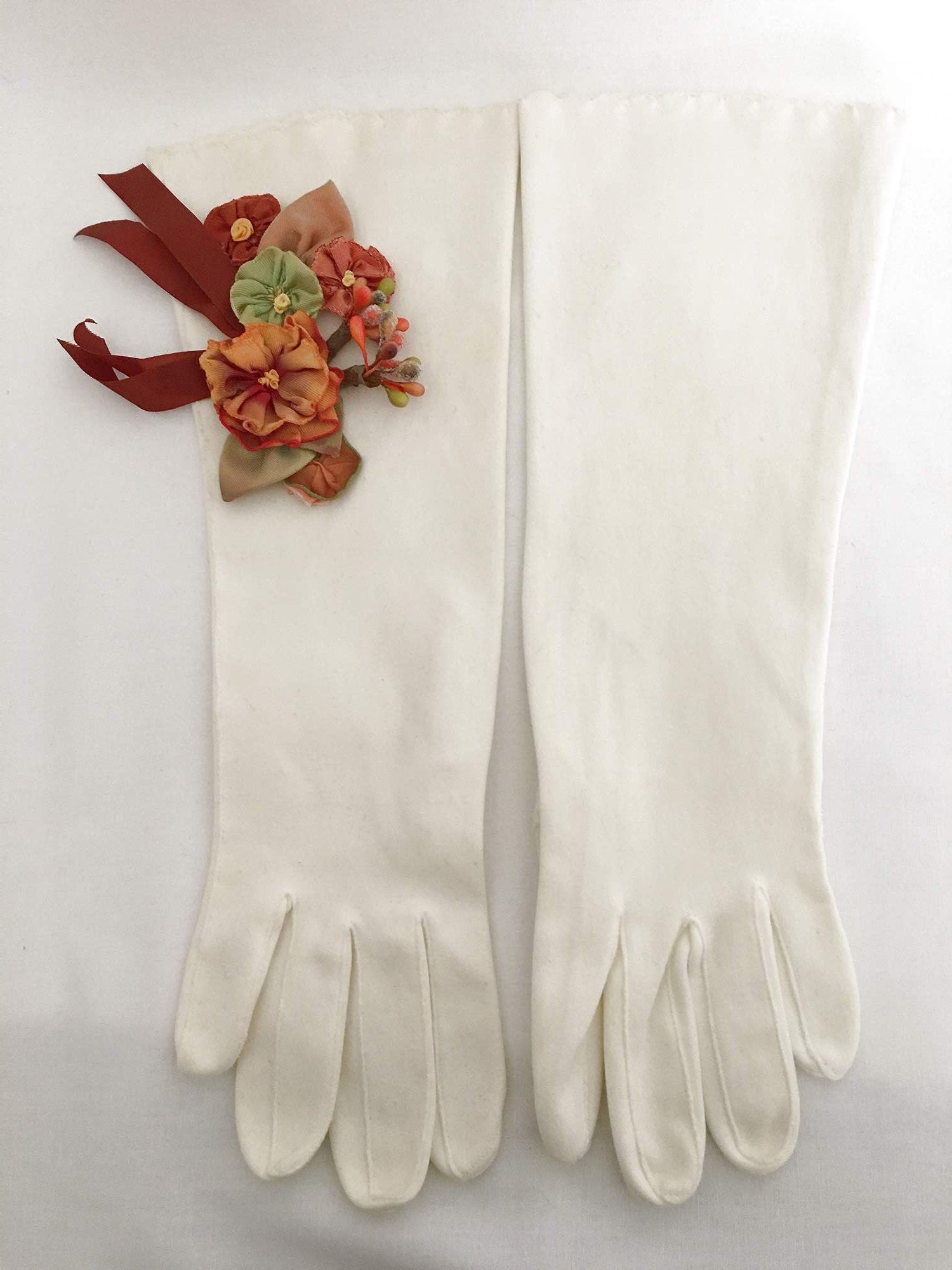Vintage Gloves with Ribbon Flower Accent | Etsy