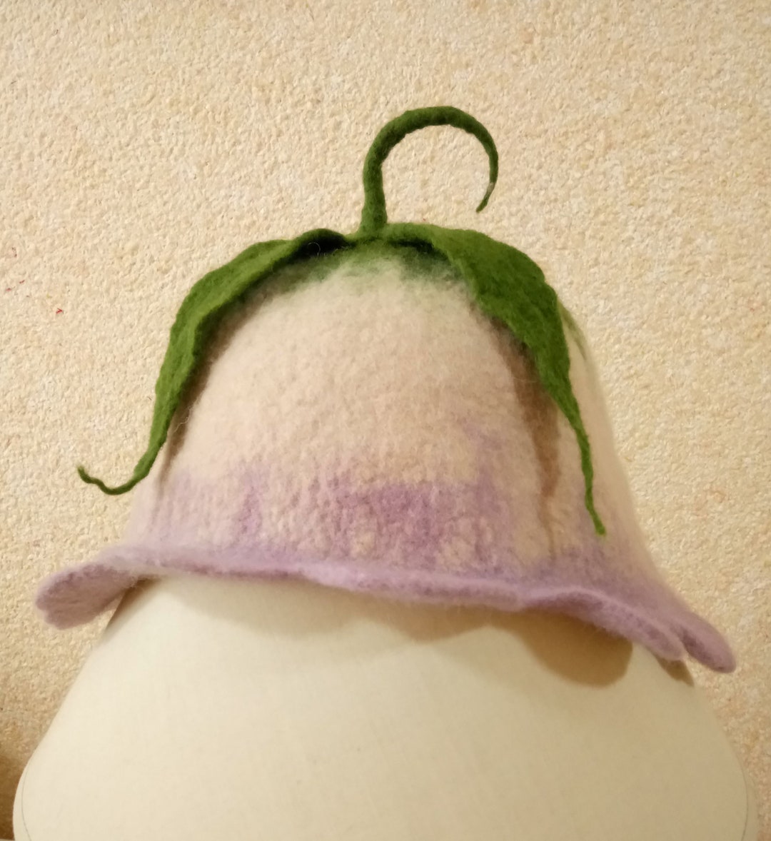 Сreamy Pink Flower Fancy Hat, Fairy Hat, Sauna Hat, Hand Felted Woolen ...