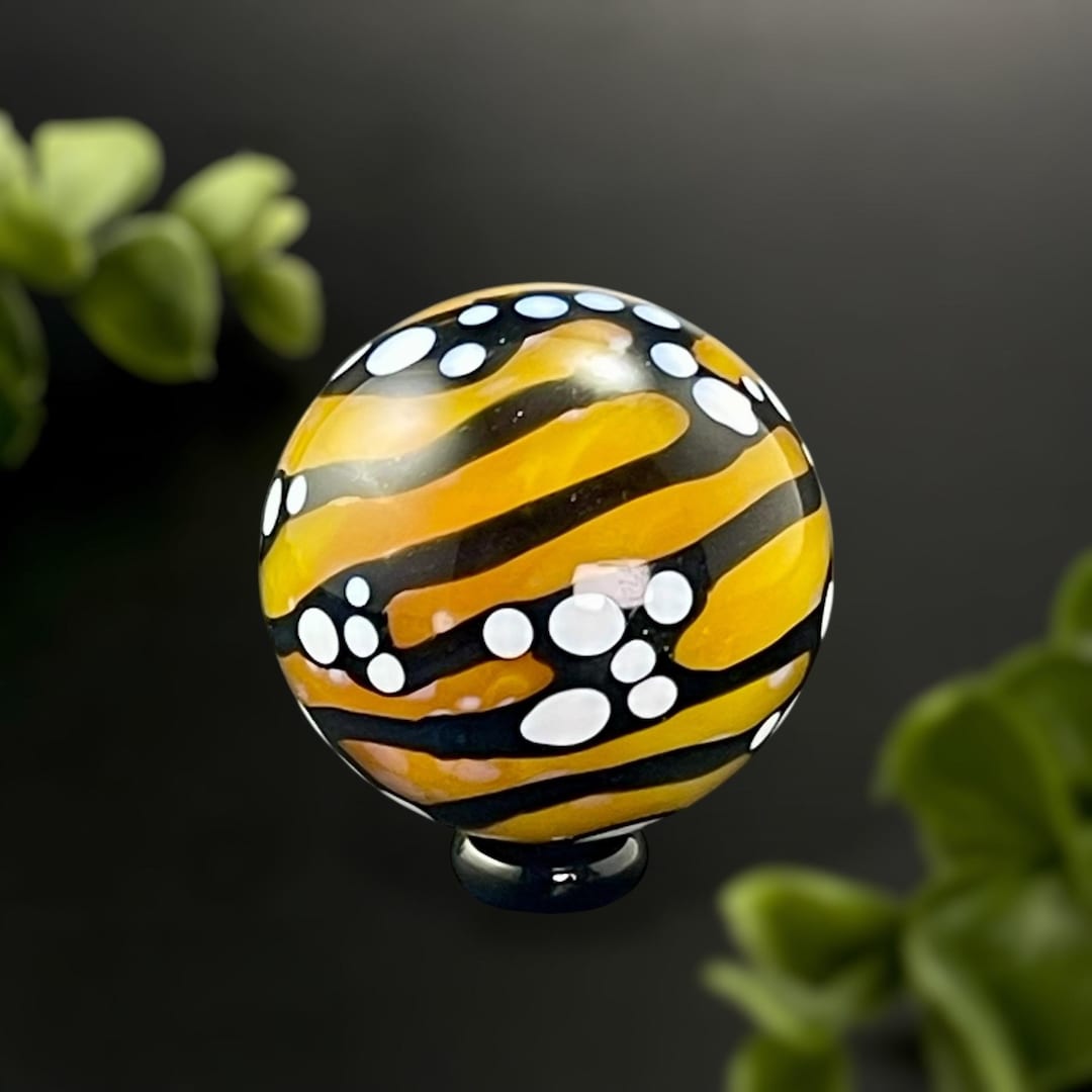 Monarch Butterfly Glass Marble 1.46" (37.3mm) - Yellow Orange Boro Art ...