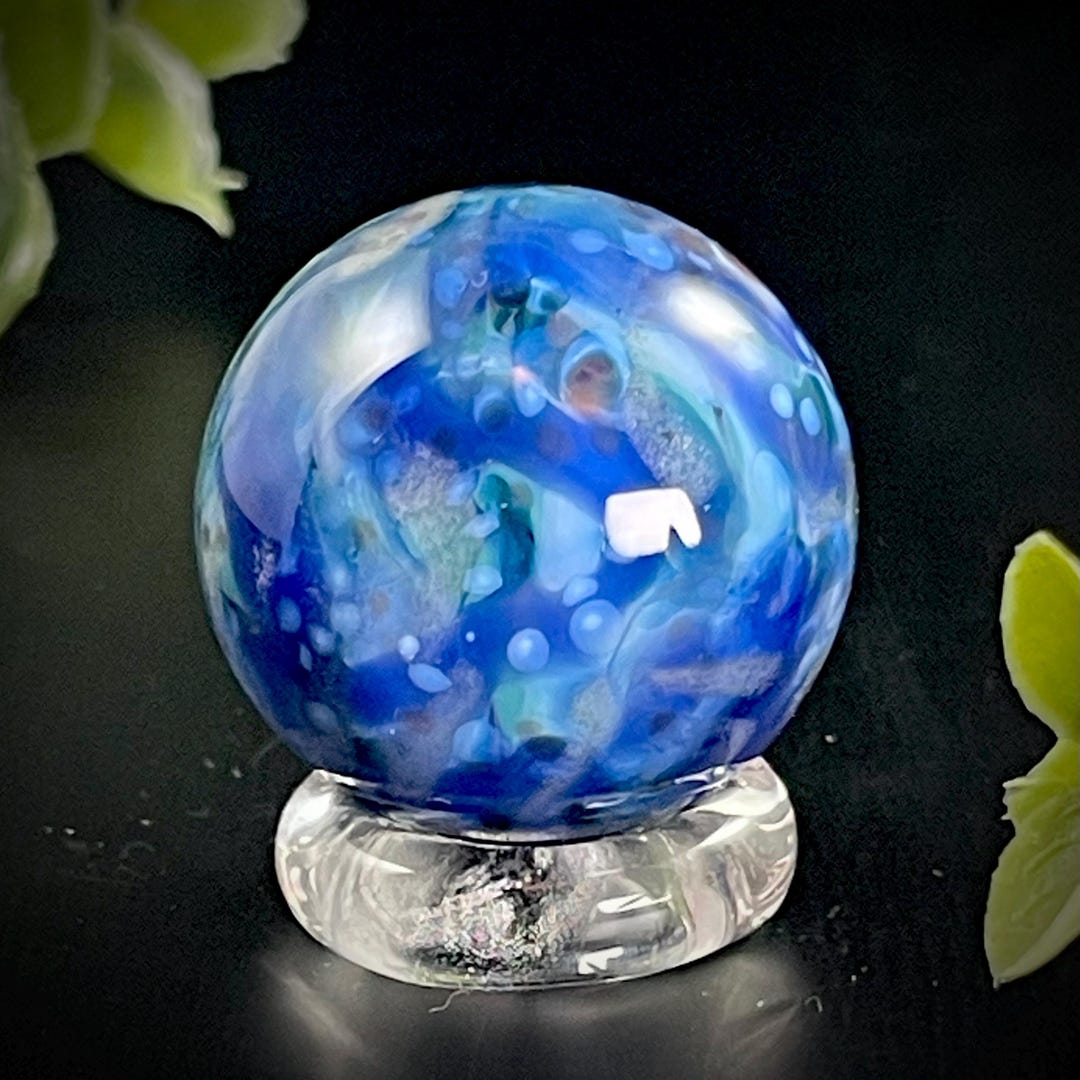 1.23" Handmade Borosilicate Glass Marble - Collector Hider MIB - Blue ...