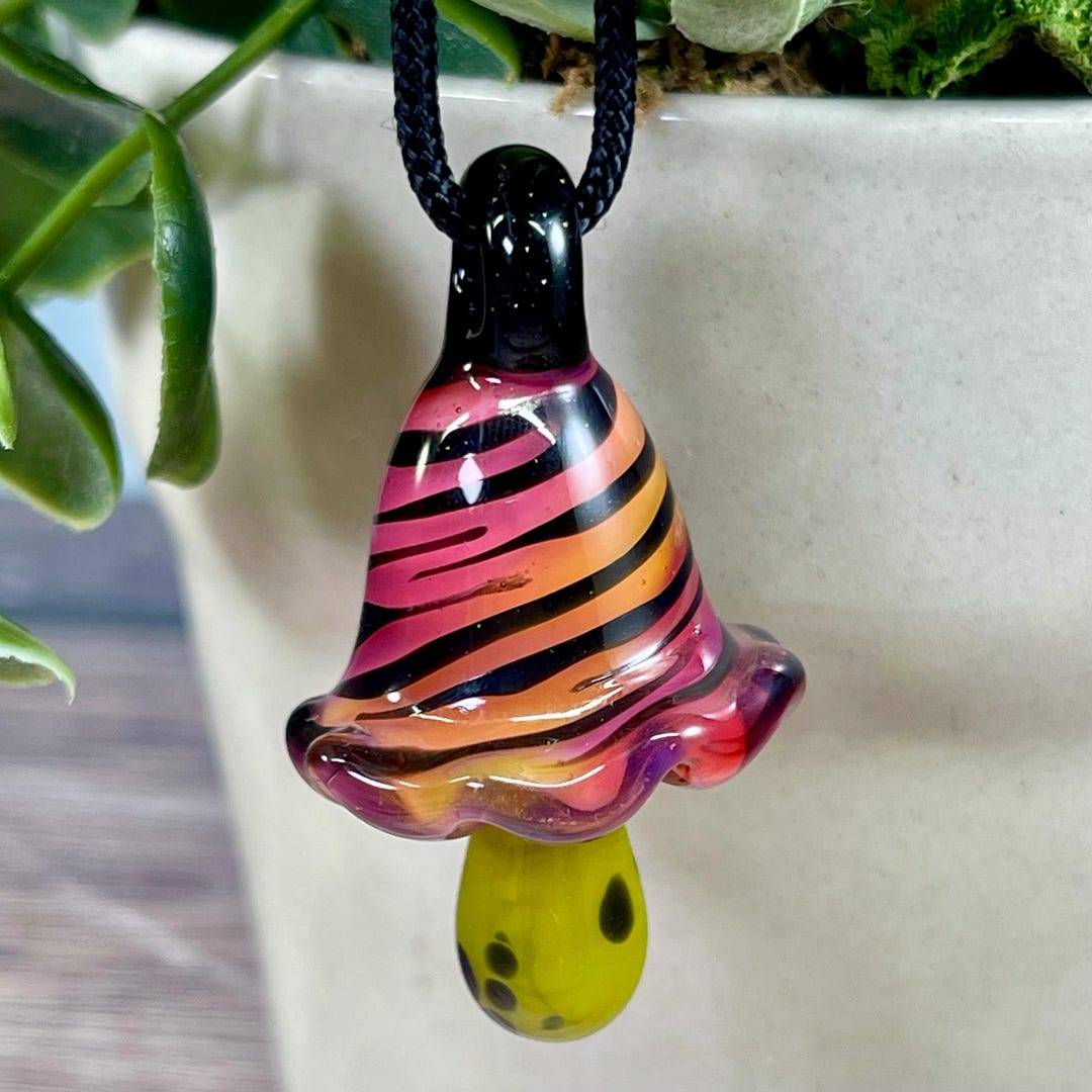 Borosilicate Glass Mushroom Pendant - 1.9" Hand Blown Glass Art Jewelry ...