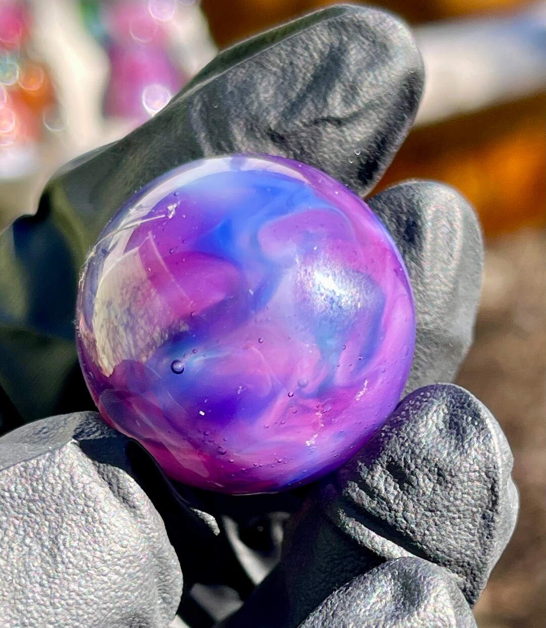 Handmade Borosilicate Glass Marble Collector Hider MIB Purple Planet ...