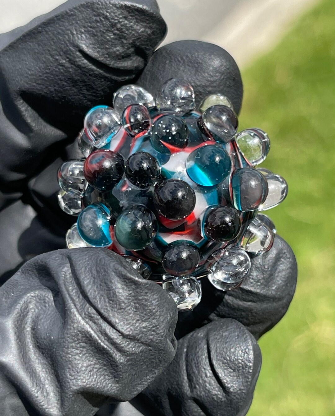 Glass Hobnail Marble Borosilicate Handmade Collectible Hider MIB Black ...