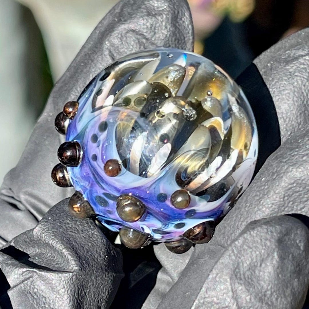 Metallic Floral Half Hobnail Glass Marble 1.38" - Boro Collab With ...