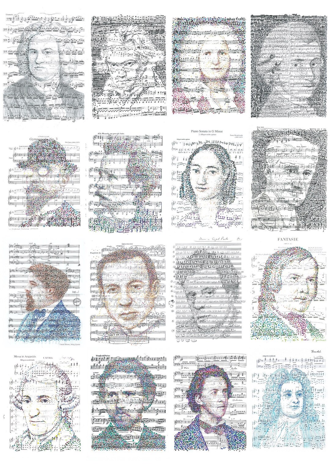 Classical Music Composers, Handmade Portraits of Bach, Beethoven ...