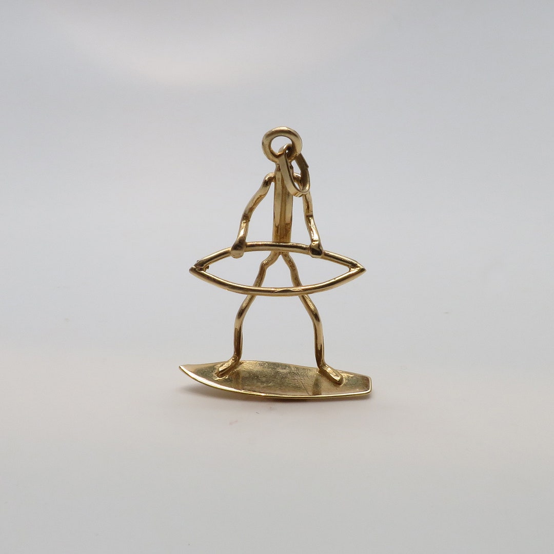 New Solid 14K Yellow Gold Stick Figure of Surfer on Surf Board/ Wind ...