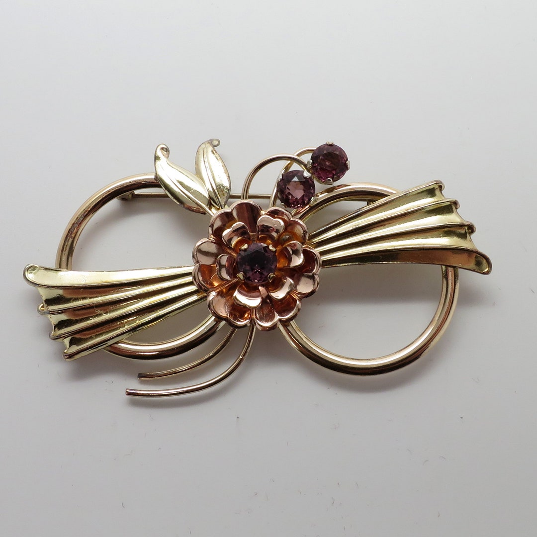 Vintage Pink & Yellow Gold Filled Harry Iskin Circle Flower Pin ...