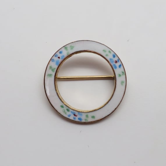 Sweet Vintage Enamel Circle Pin / Brooch | Etsy