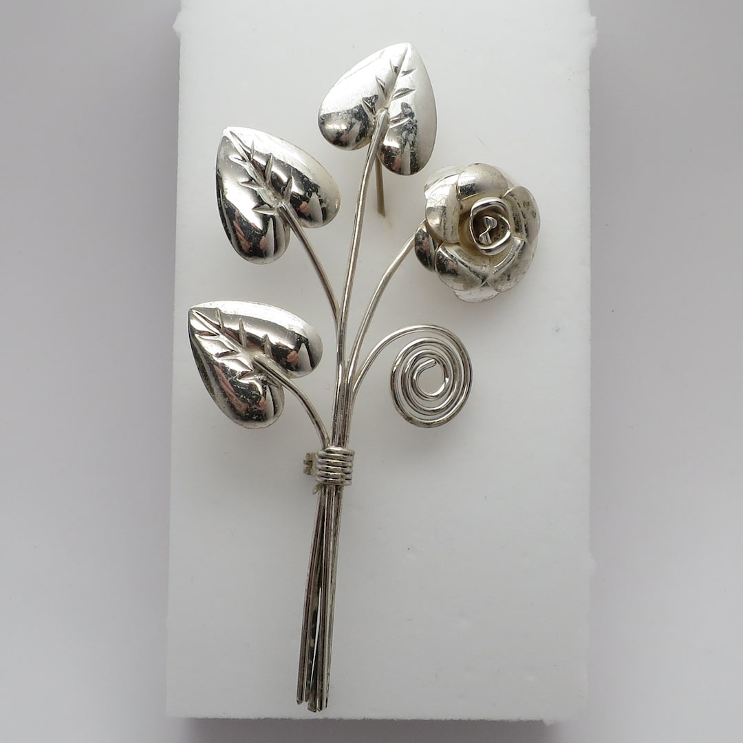 Large Vintage Sterling Silver Flower Spray Pin - Etsy