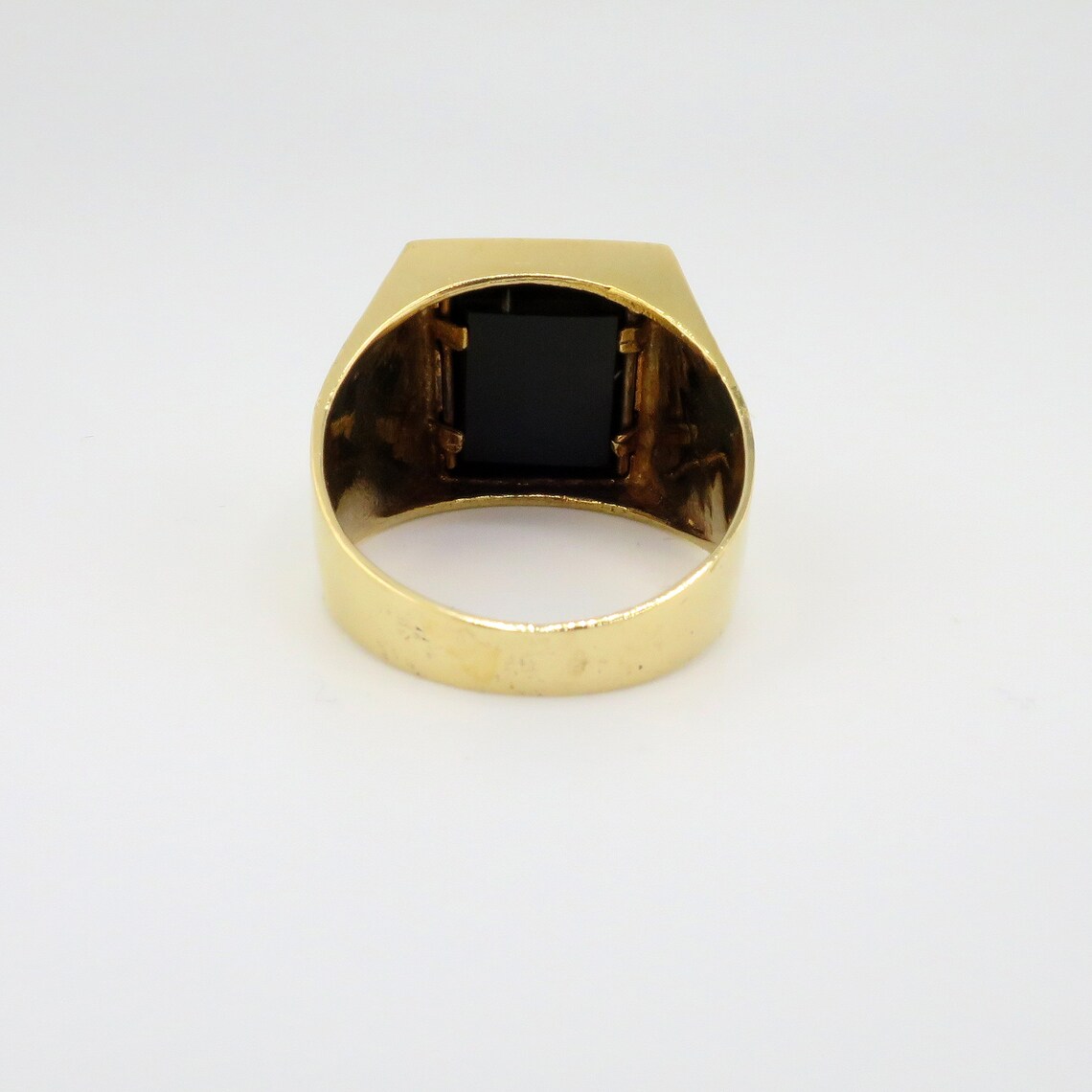 Stunning Heavy 18K Yellow Gold Rectangular Black Onyx Ring/ Triangle ...