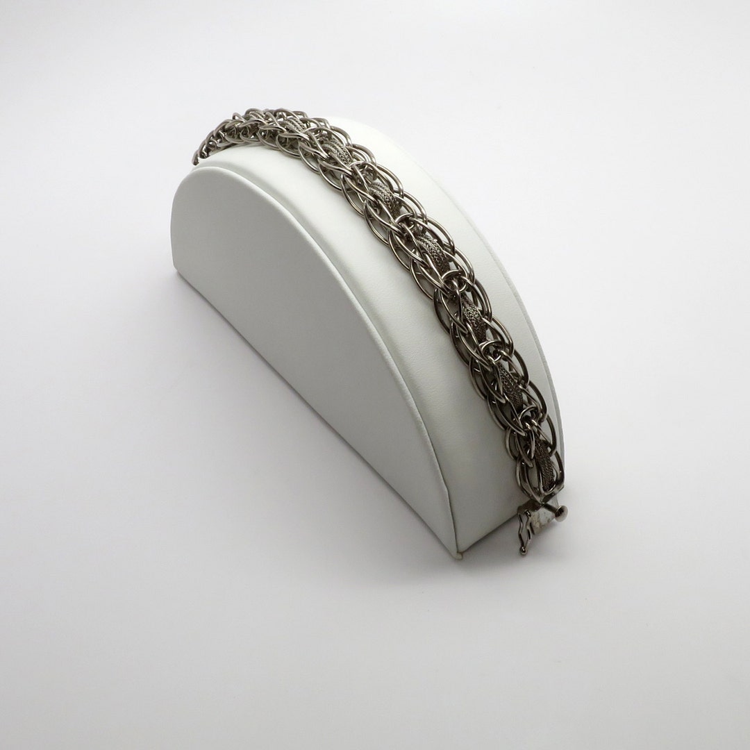 Large Sterling Double Link & Foxtail Chain Bracelet - for Charms or ...