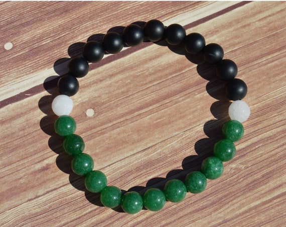 Green Jade Matte Black Onyx Moonstone gemstone Bracelet | Etsy