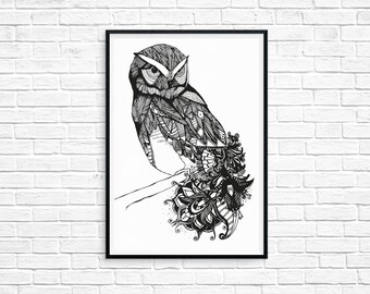Owl line art | Etsy