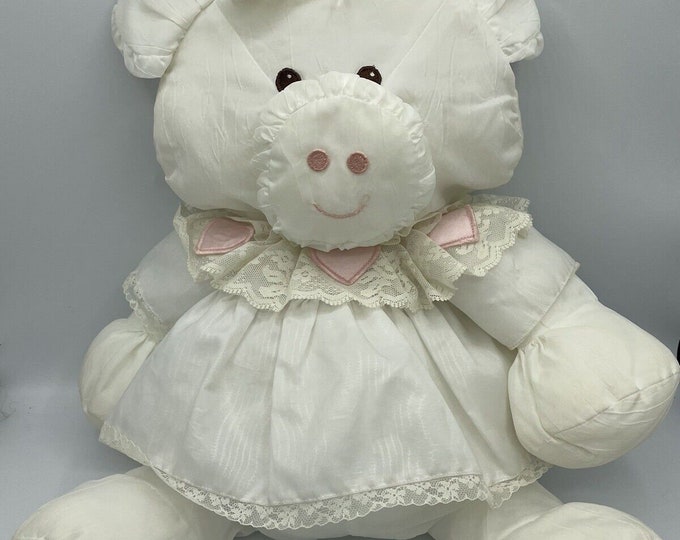 Vintage Fisher Price Puffalump White Pig Cow Dress Stuffed Animal Plush ...