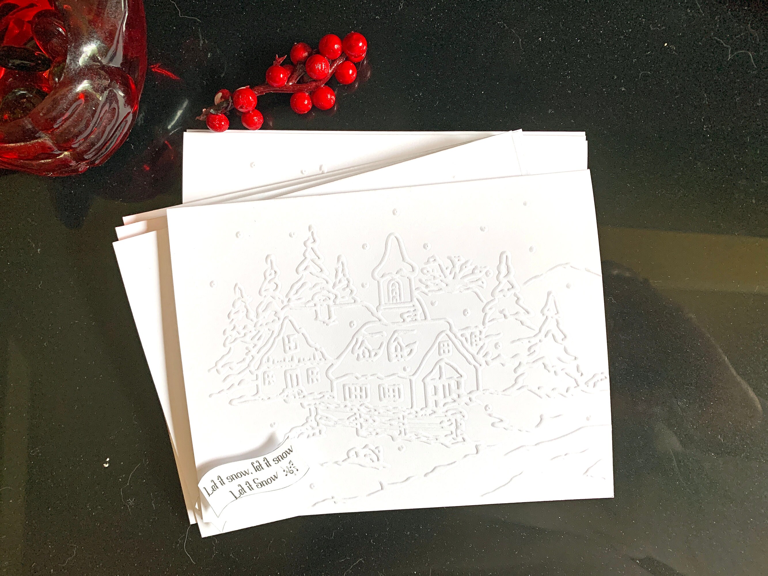 Merry Christmas Cards, Snowy Village Winter Note Cards, Wintry ...