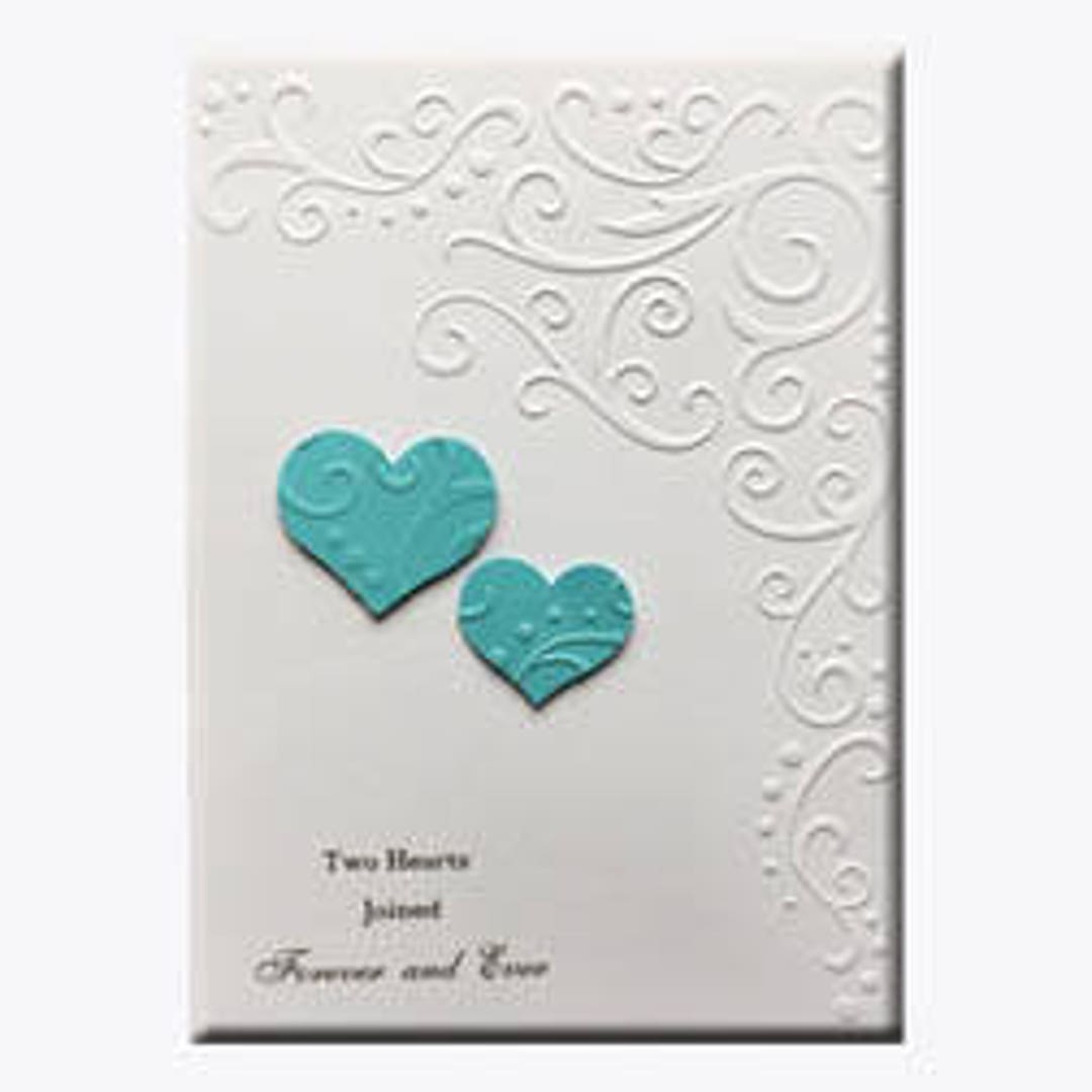 Two Hearts Joined Wedding Card/blue Hearts/embossed With Swirly Design ...
