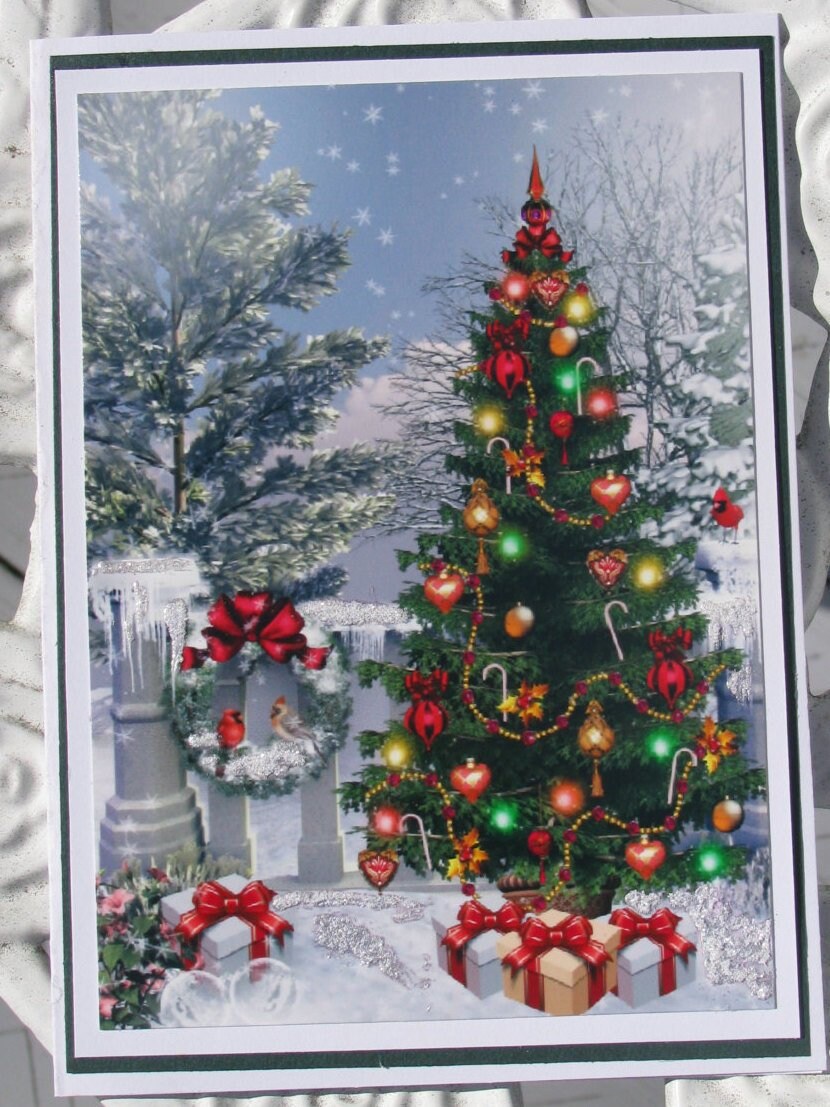 Decorated Christmas Tree Scene Holiday Card Winter Wonderland - Etsy