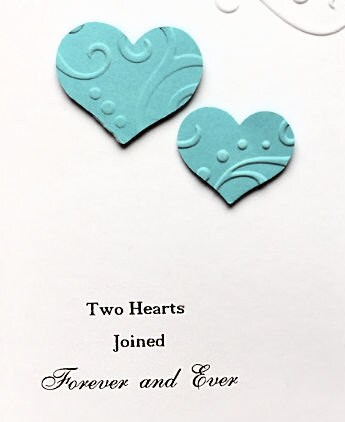 Two Hearts Joined Wedding Card/blue Hearts/embossed With - Etsy